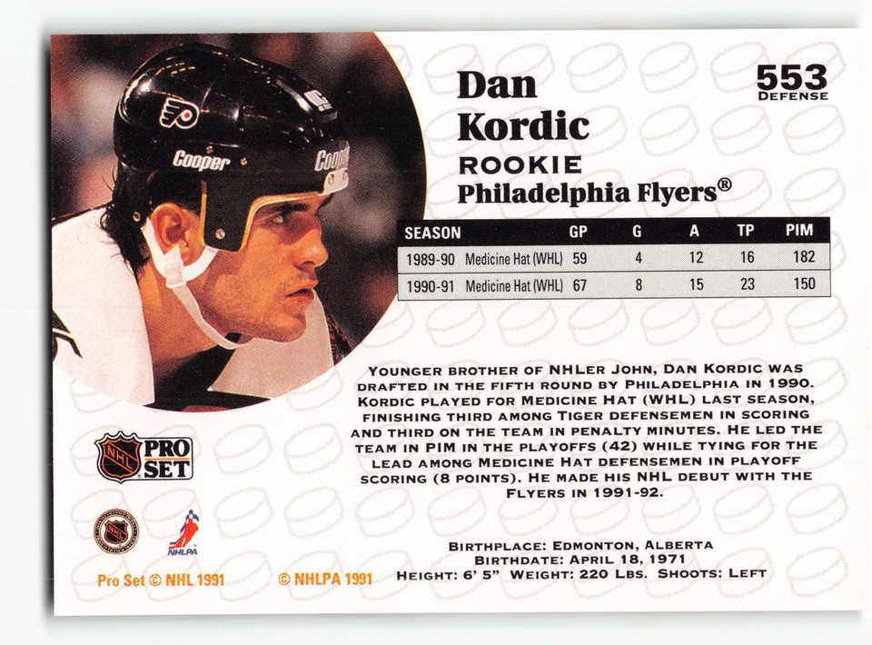 Dan Kordic 1991 Philadelphia Flyers Rookie Card | eBay UK