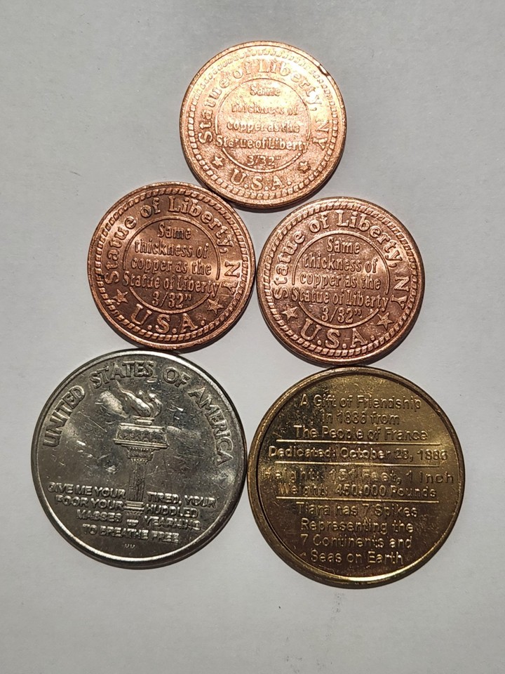 Statue Of Liberty Collector Token Lot - Copper & Brass - 5 Tokens | eBay