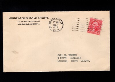 STAMP DEALER Minneapolis MN 1932 Minneapolis Stamp Shoppe Cover 2V | eBay