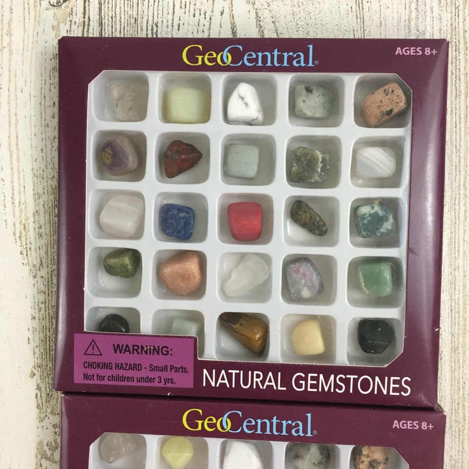 Geo Central Natural Gemstones Collection 25 Box Gemstone Sample Kit ...