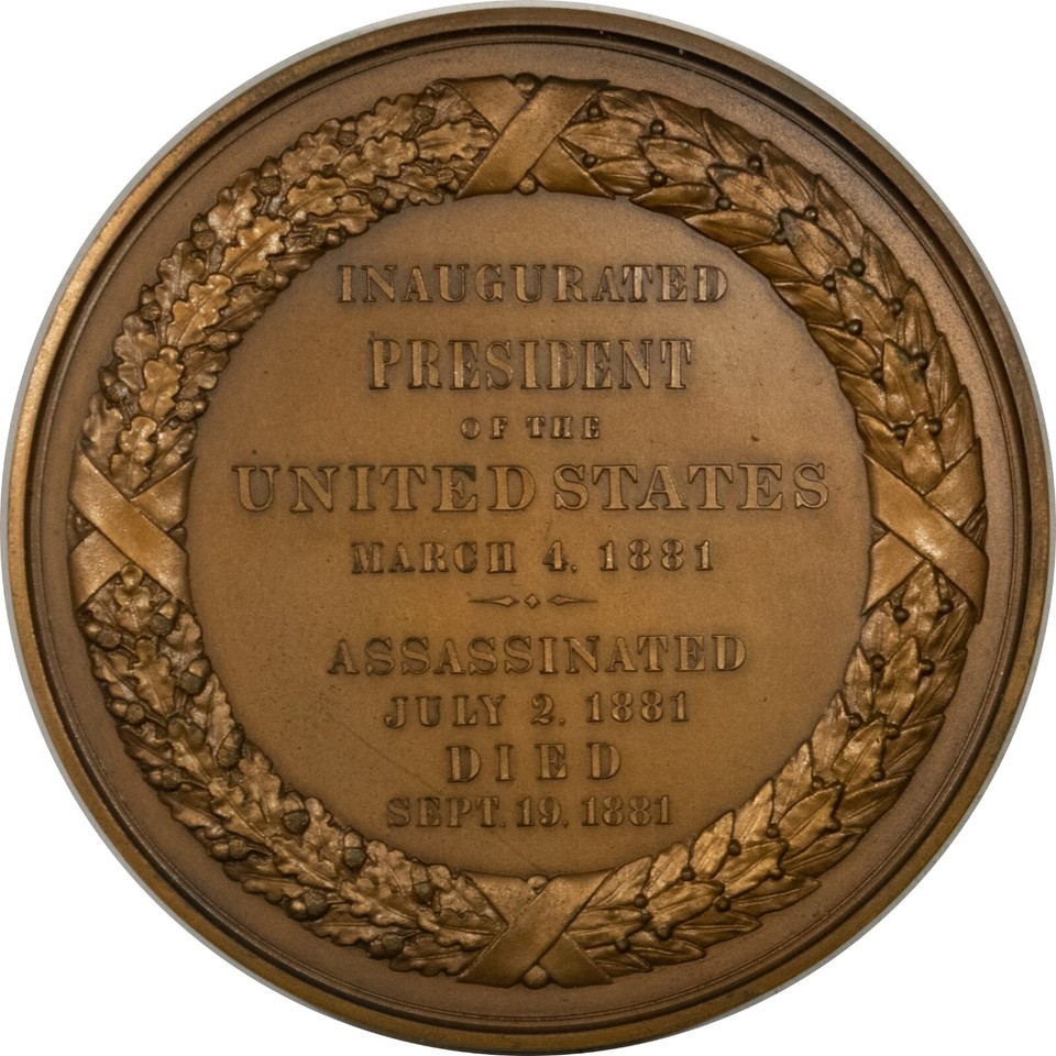 1881 U.S. MINT JAMES A. GARFIELD INAUGURATION/ASSINATION BRONZE MEDAL 3 ...