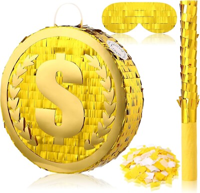 Coin Pinata with Blindfold Stick and Confetti for Boy Gender Reveal ...