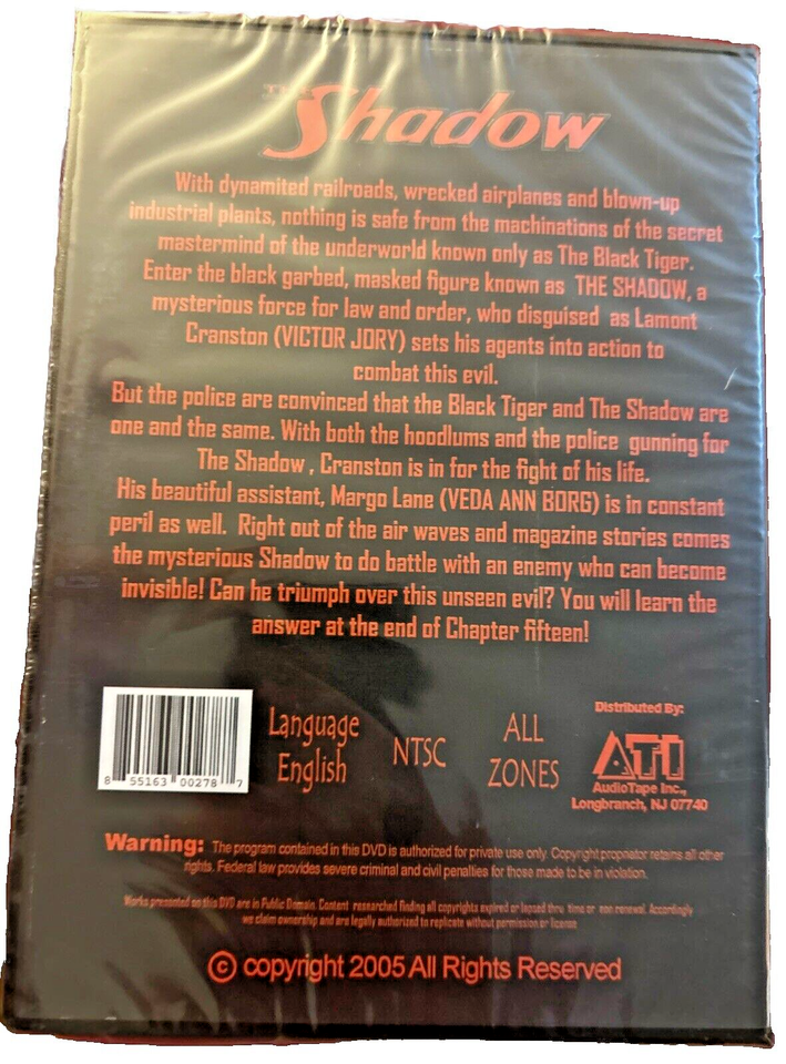 THE SHADOW .DVD TV Series. 15 Chapters, Over 4 Hours . With Victor Jory ...