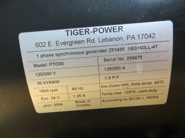 Tiger-Power PTO30 30 KW Trailer-Mounted PTO Generator | eBay