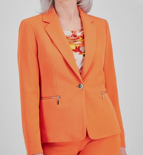 Kasper Women's Orange Zip-Pocket One-Button Blazer Jacket Size Petite ...