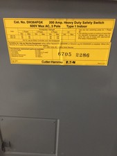 CUTLER-HAMMER EATON DH364FGK 200 AMP 600 VOLT 3 PHASE F DISCONNECT..D ...