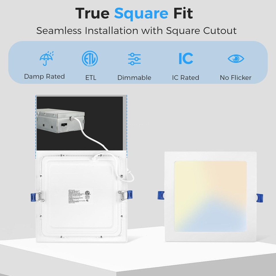 1 Pack 12 Inch Square Recessed Lighting, 5CCT Ultra-Thin LED Downlight ...