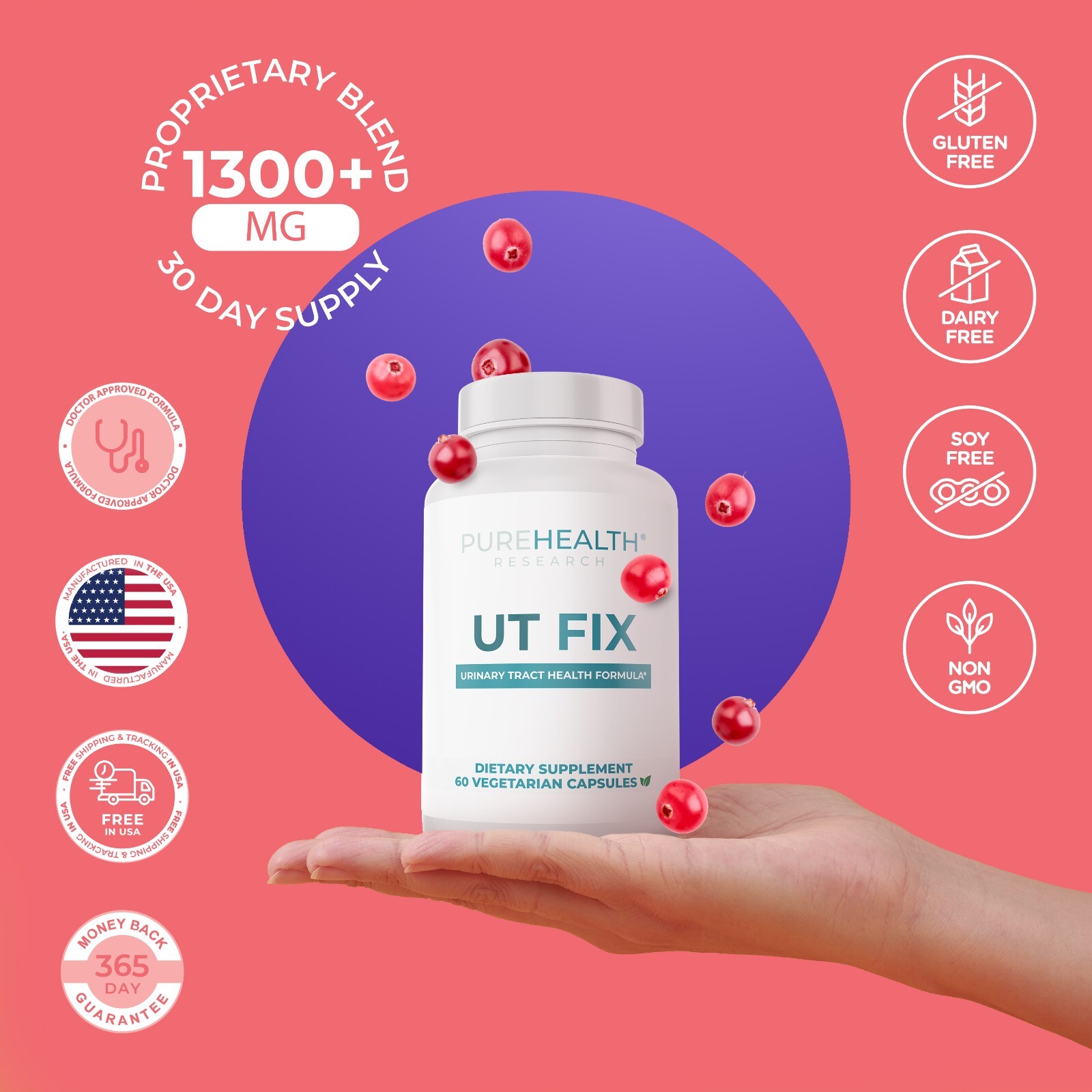 UT FIX Urinary Tract Health, UTI Support, with D-Mannose by PureHealth ...