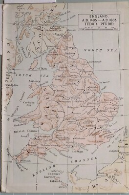 MAP ENGLAND 1485 AD - 1603 AD TUDOR PERIOD WALES DURHAM SHREWSBURY ...