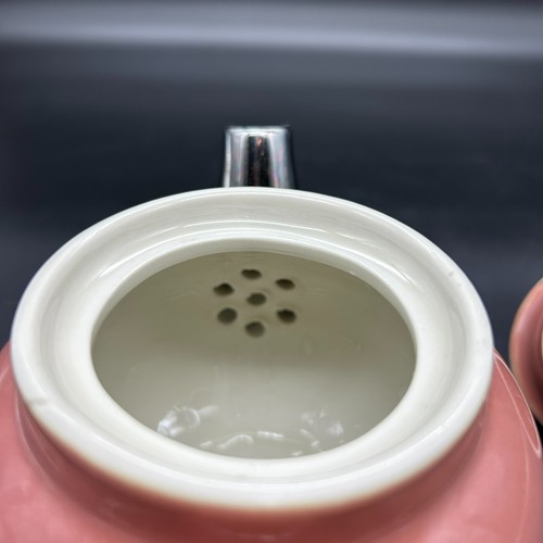 Vtg Hall Boston Tea Pot #21 Rose Pink Chrome Spout Ivory Lid ...