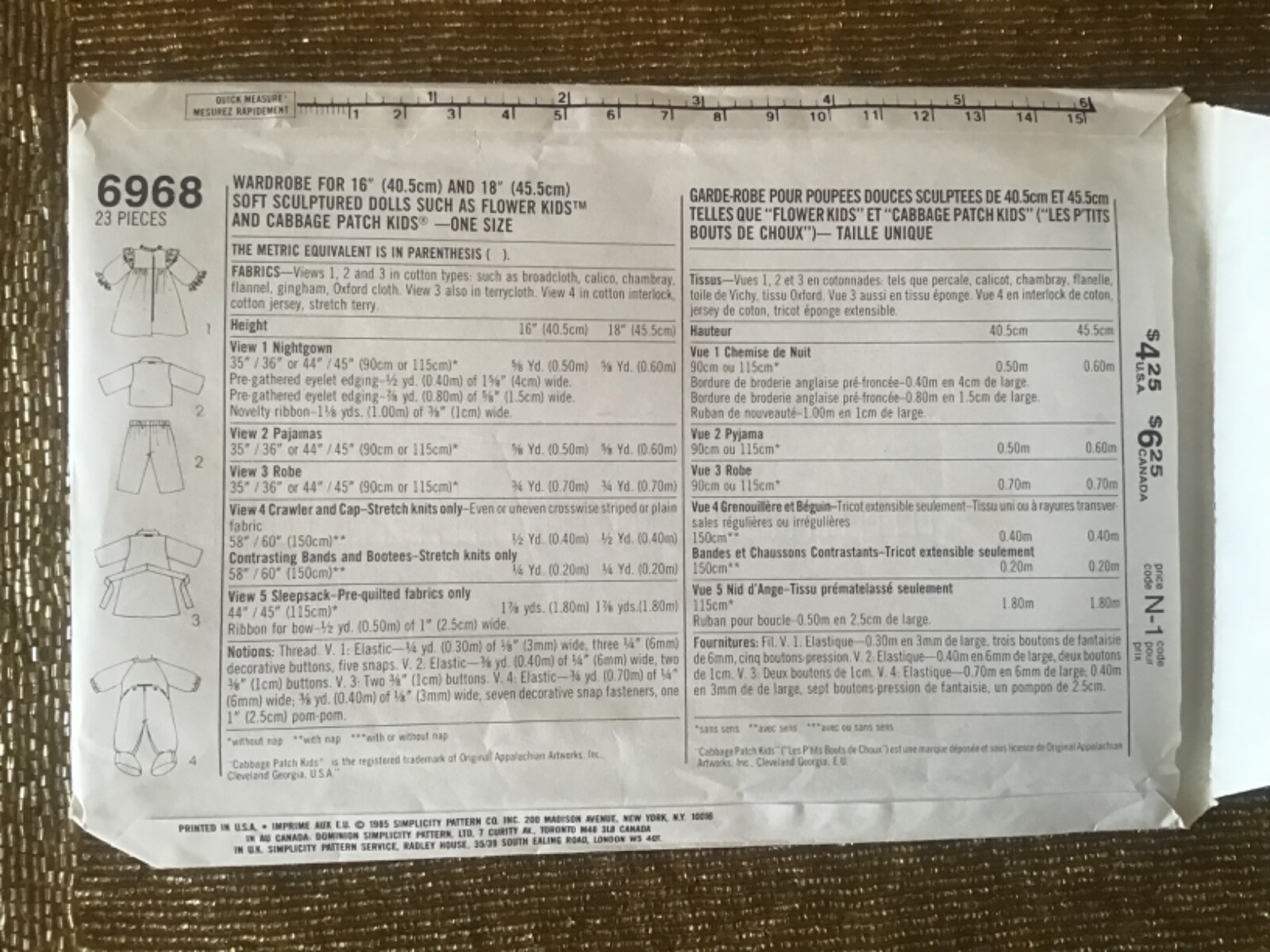 Vtg 80s Cabbage Patch Kids Doll Clothes Sewing Pattern Simplicity 6968 ...