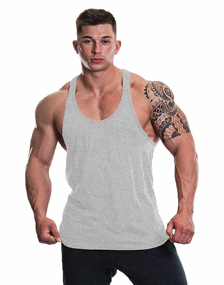 Mens Plain Gym Vest Bodybuilding Muscle Stringer Vest Racer Back Top ...