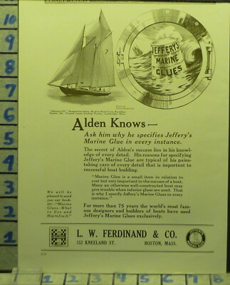 1926 FERDINAND JEFFERY MARINE GLUE MALABAR VII SAIL ALDEN BOAT ART AD ...