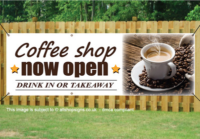 COFFEE SHOP NOW OPEN PVC Printed BANNER OUTDOOR SIGN PVC with Eyelets ...