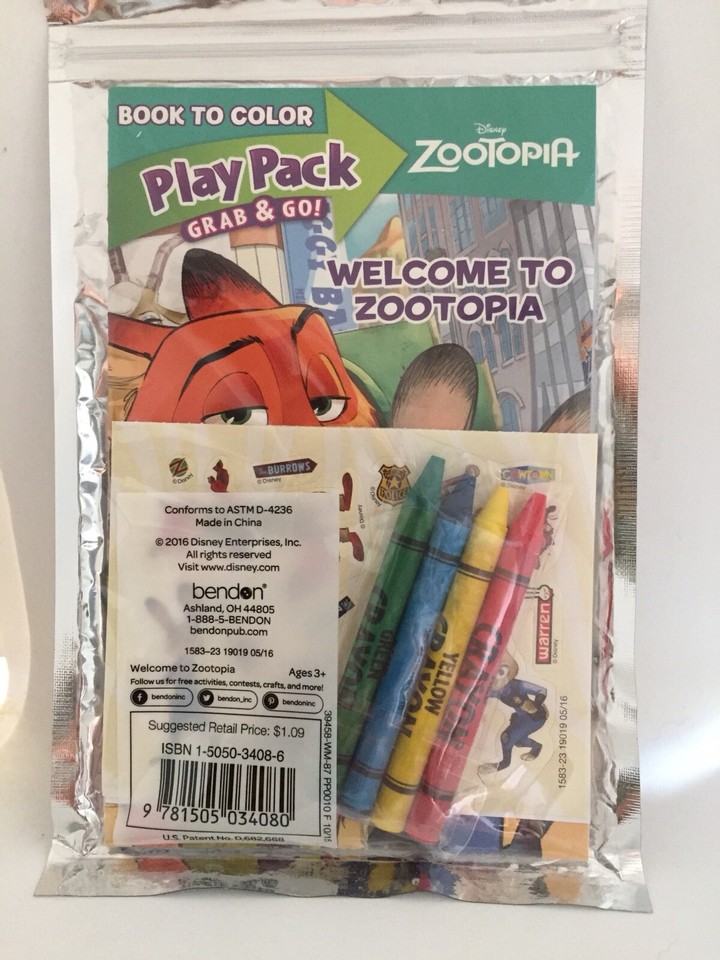 Disney Zootopia Play Pack Grab & Go Coloring Book Crayons & Stickers ...