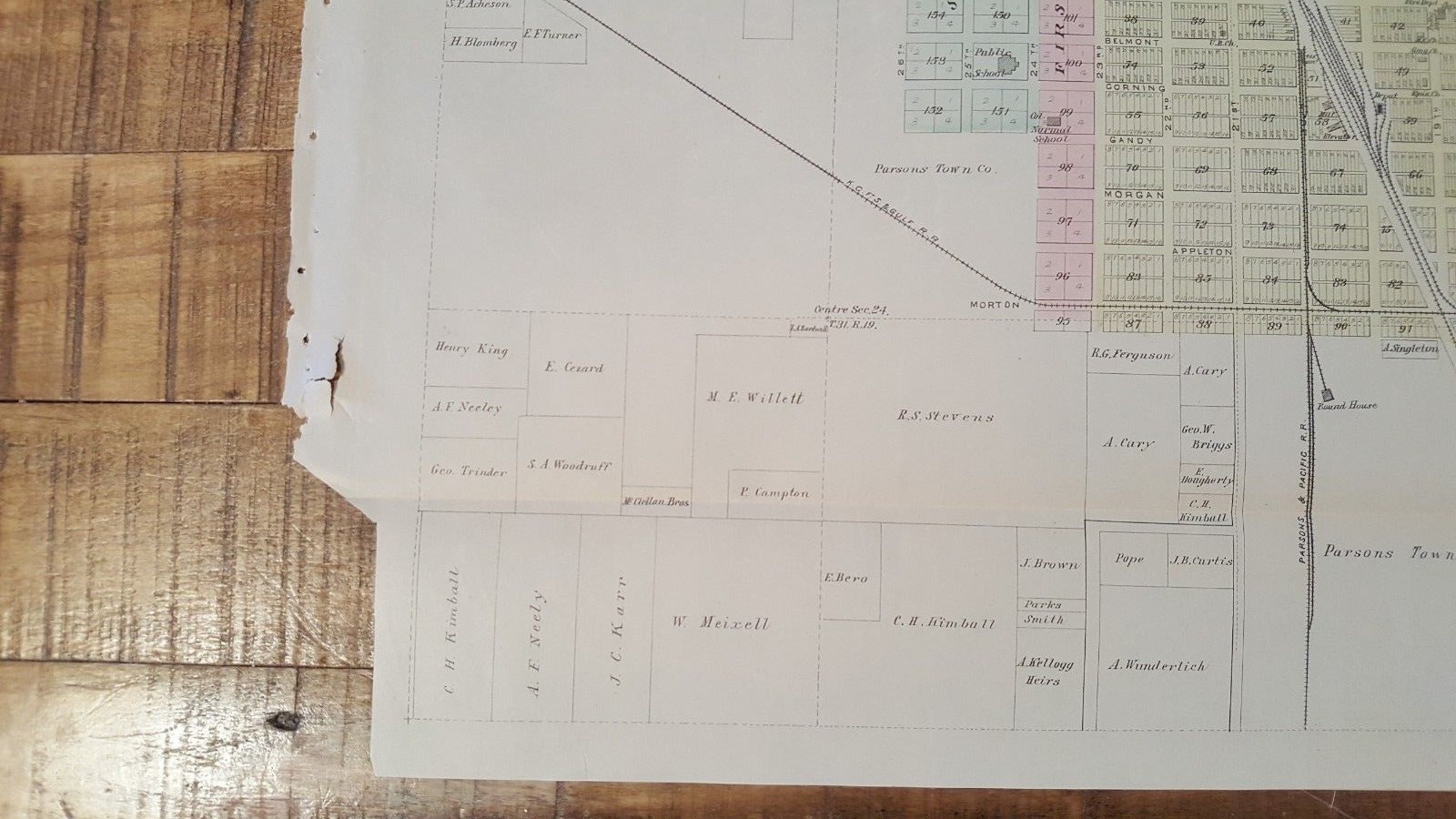 Antique Colored MAP - PARSONS - LABETTE COUNTY, KANSAS - 1887 KANSAS ...
