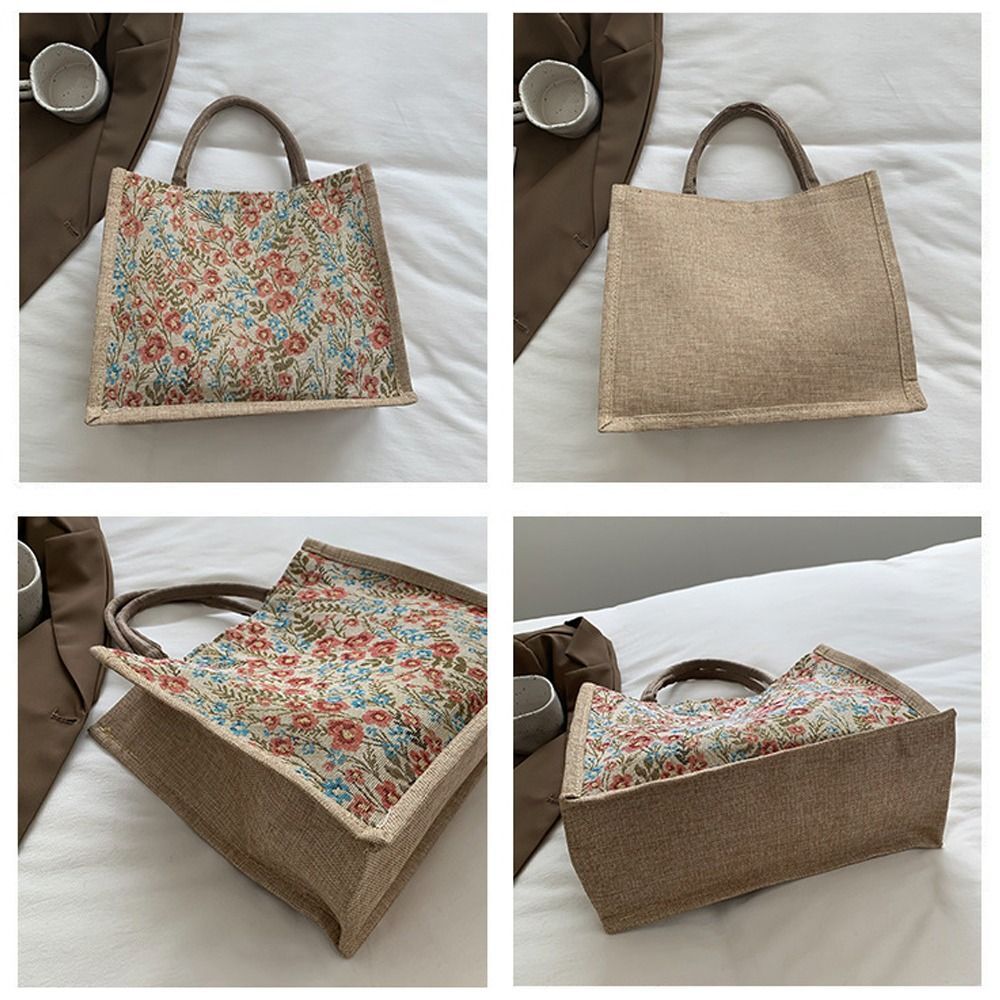 Larger Capacity Simple Casual Flax Tote Bag Handbag Mummy Bag Lunch ...
