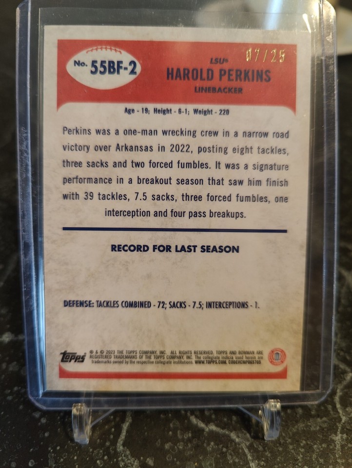 Harold Perkins Orange 1955 /25 2023 Bowman Chrome U University | eBay