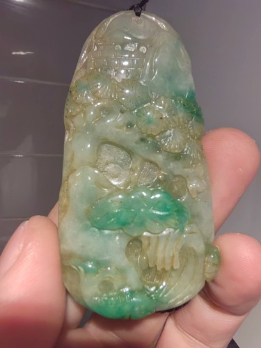 $500 19TH Chinese antique JADEITE DOUBLE sided FISH AND RUYI MOUNTAIN ...