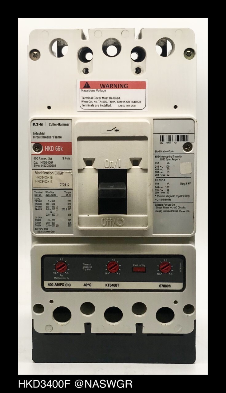 Eaton HKD3400F Molded Case Circuit Breaker w/ Shunt Trip ~ 400 Amp -1Yr ...