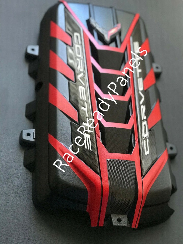 2020 CORVETTE C8 ENGINE COVER CARBON FLASH TORCH RED CARBON FIBER RAILS ...