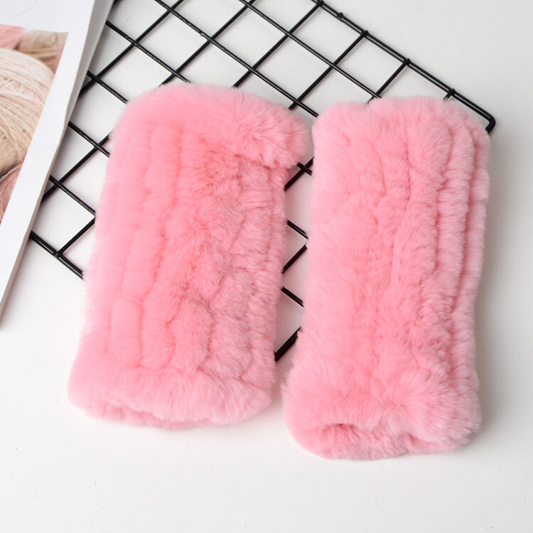 Real Rex Rabbit Fur Women's Gloves Mittens Girl Fingerless Wrist Warmer ...