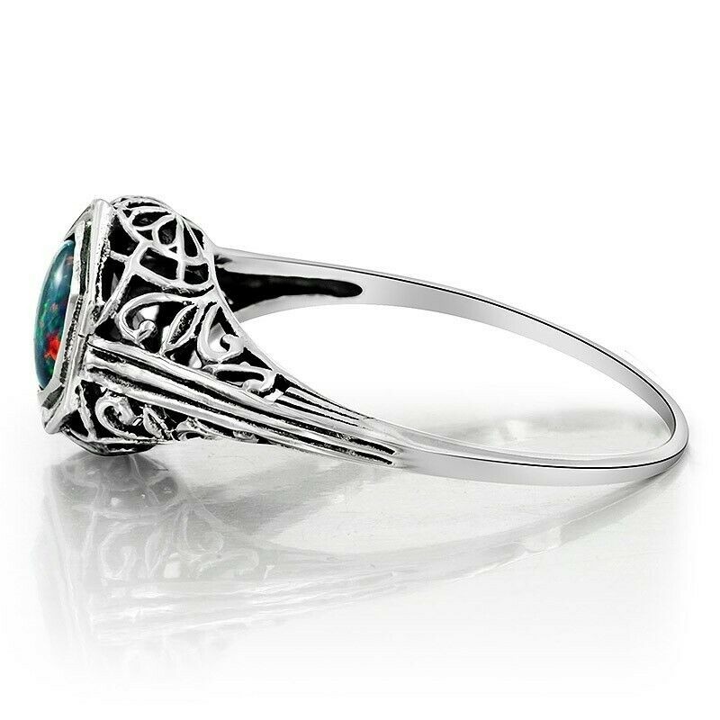 1CT Natural Red Fire Opal 925 Solid Sterling Silver Filigree Ring Sz 6 ...