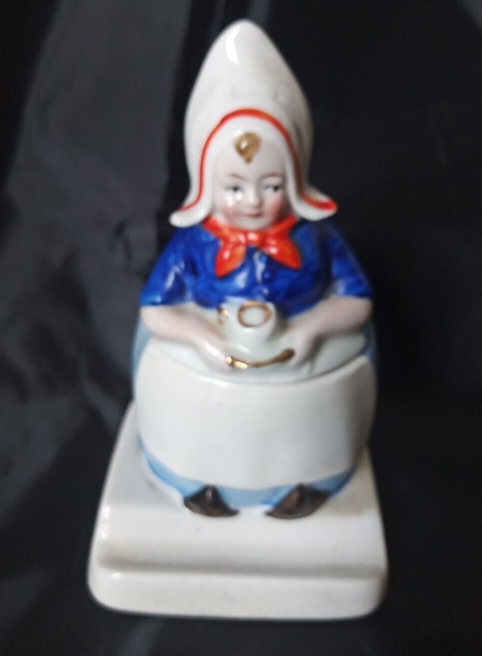 German Porcelain Novelty Dutch Girl Inkwell 4.75" Pen Holder complete ...