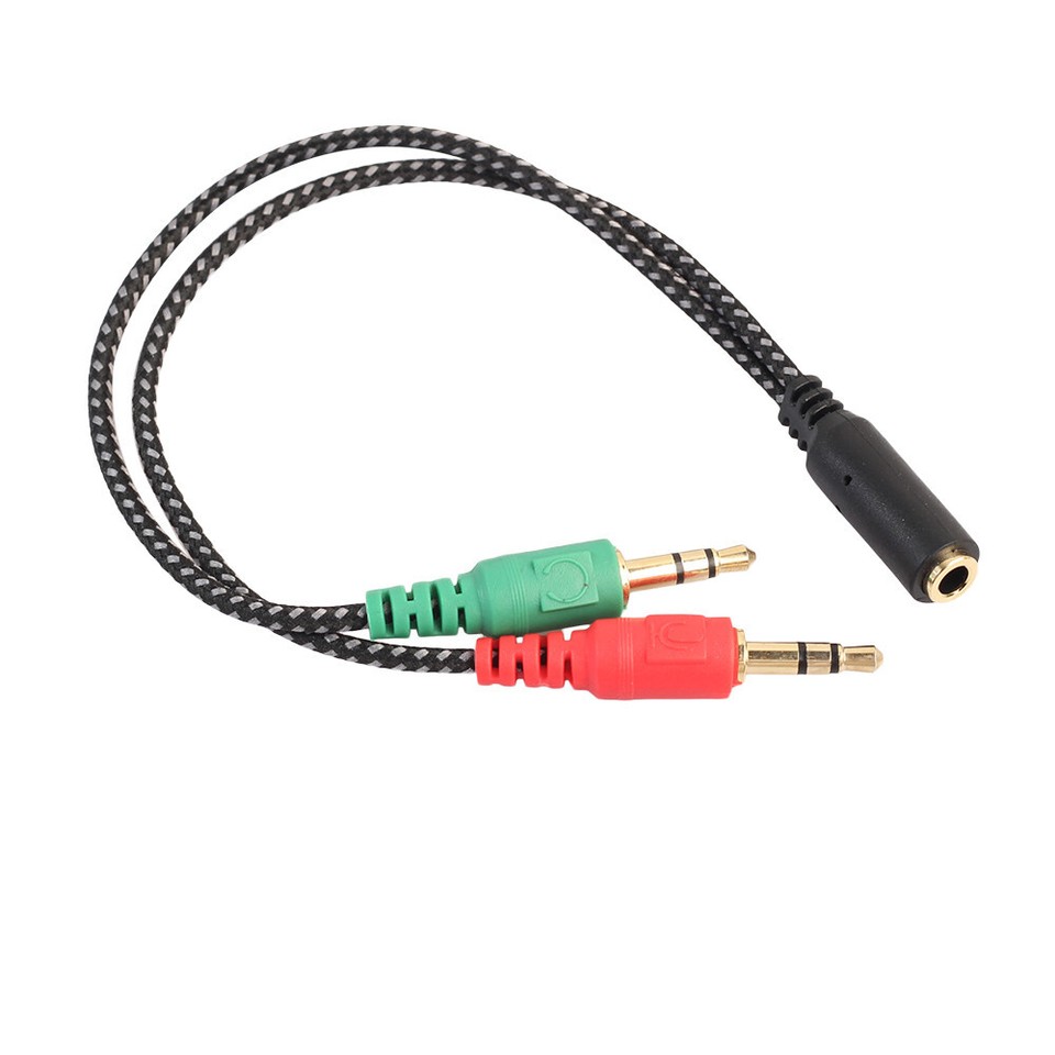 3.5mm AUX Audio Mic Splitter Cable Headphone Adapter Female to 2 Male ...