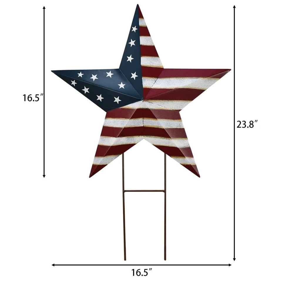 Metal Star Yard Sign with Stake Patriotic Barn Garden stakes July 4th ...