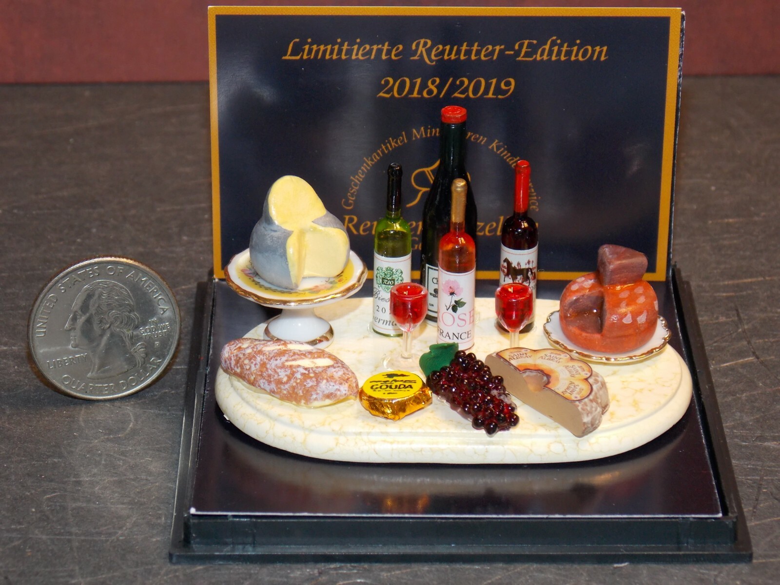 Dollhouse Miniature Bread Wine & Cheese Board Set Reutter Porcelain 1: ...