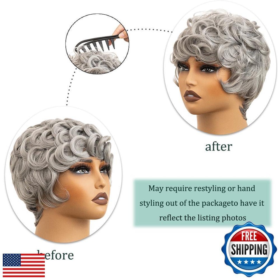 MUJGOO Pixie Grey Wigs for Black Women Short Wigs Short Curly Wigs ...