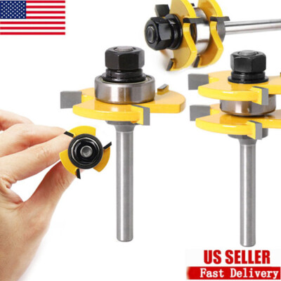 2 PCS Tongue and Groove Router Bit Set 1/4 Shank 3 Teeth Adjustable T ...