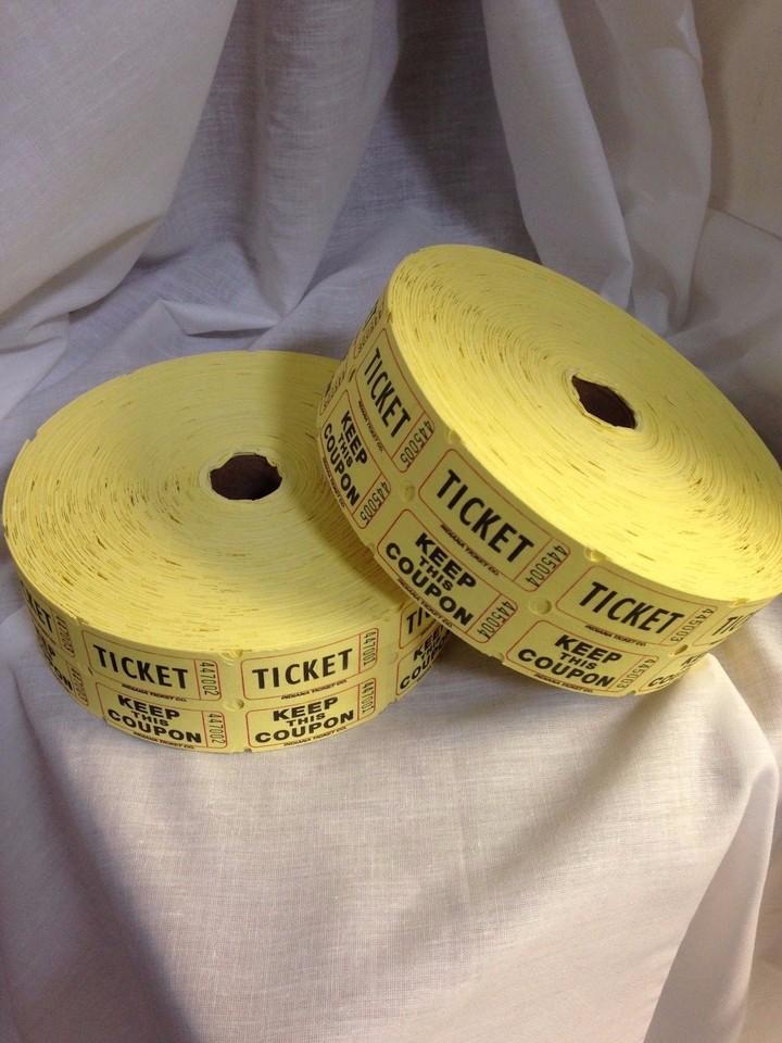 1 Case Raffle Tickets 20 Rolls 2000 Ea. 50/50 Assorted Double Stub ...