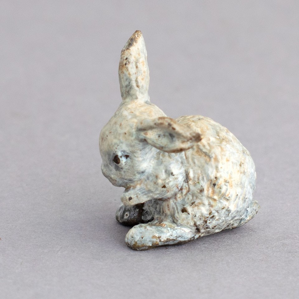 COLD PAINTED BRONZE Miniature WHITE RABBIT Easter Bunny SIGNED Vintage ...