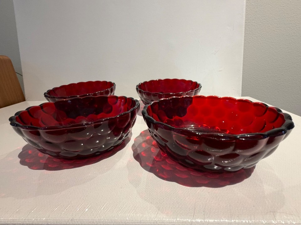 Vintage Anchor Hocking Royal Ruby Red Bubble Glass Lot Of 4 Berry Bowls ...