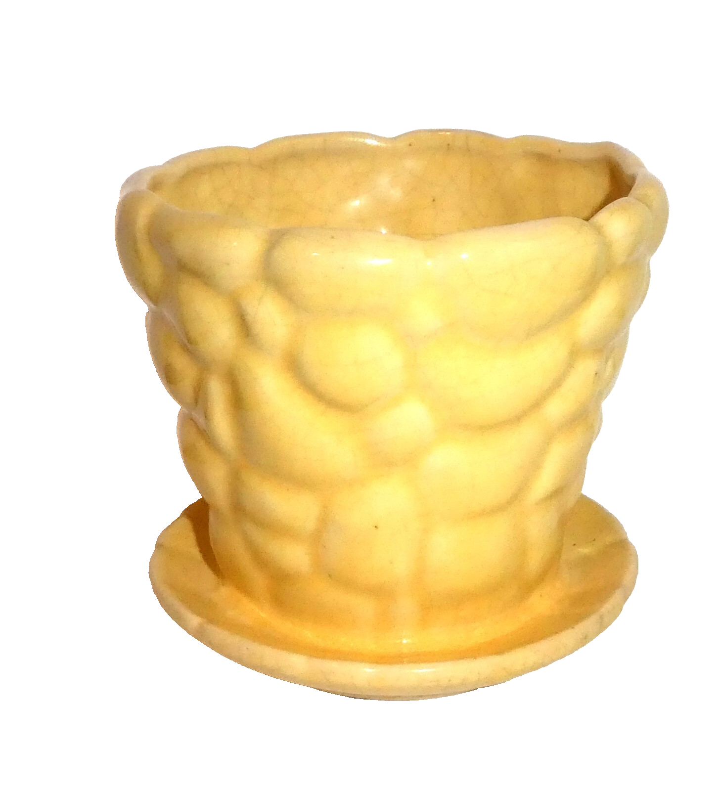 Brush-McCoy Pottery "Pebble" Flower Pot w/ Attached Saucer, 1940s, 4 1/ ...