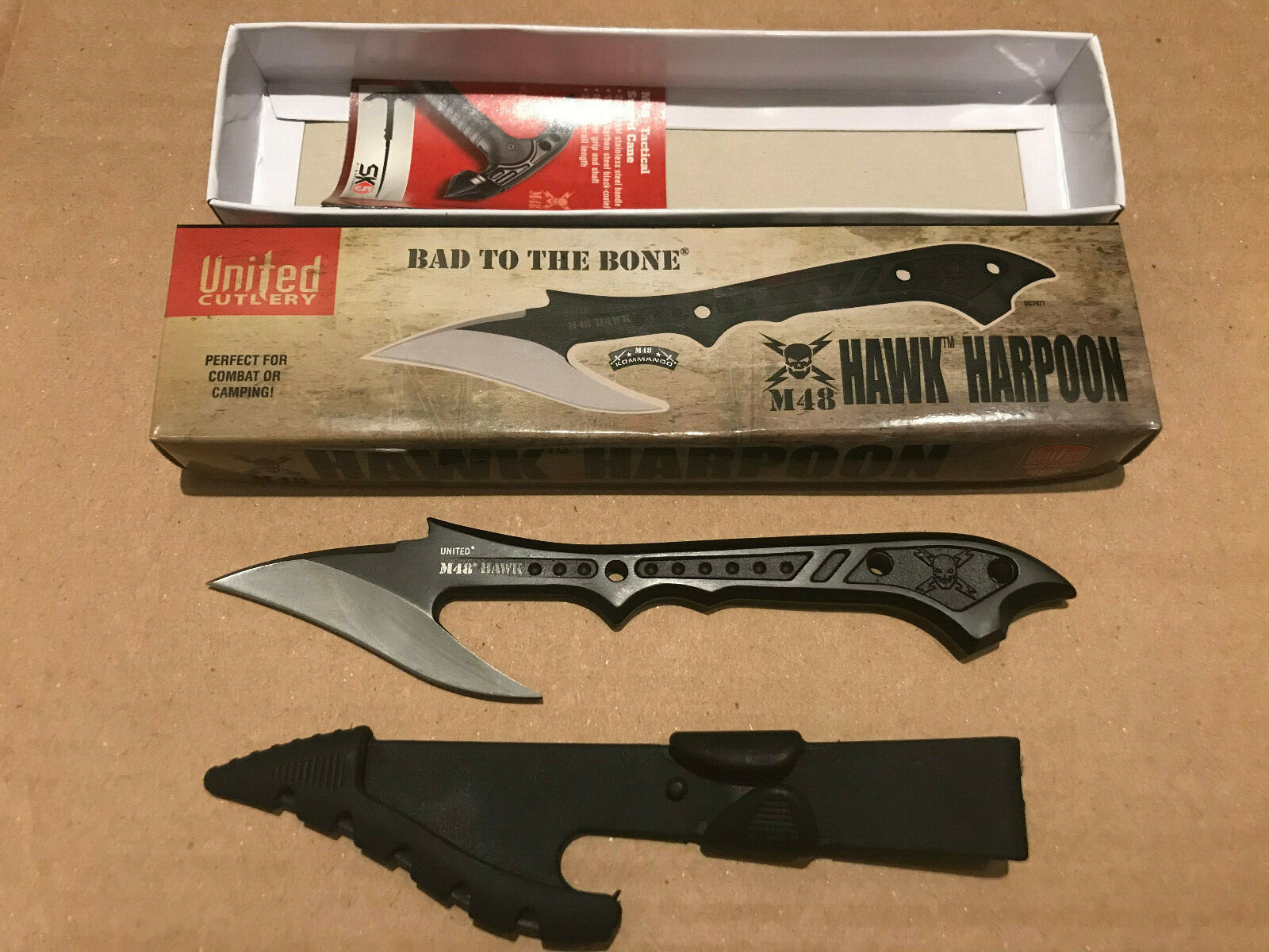United Cutlery 8.25" M48 Hawk Harpoon Black One Piece Stainless Fixed ...