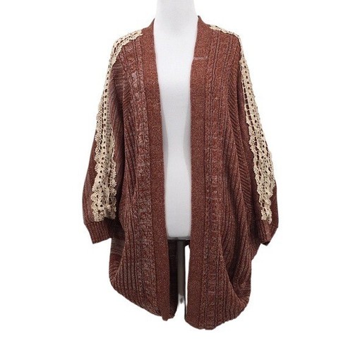 Flying Tomato Red Cardigan Sweater Womens 1X White Lace Dolman Sleeve ...