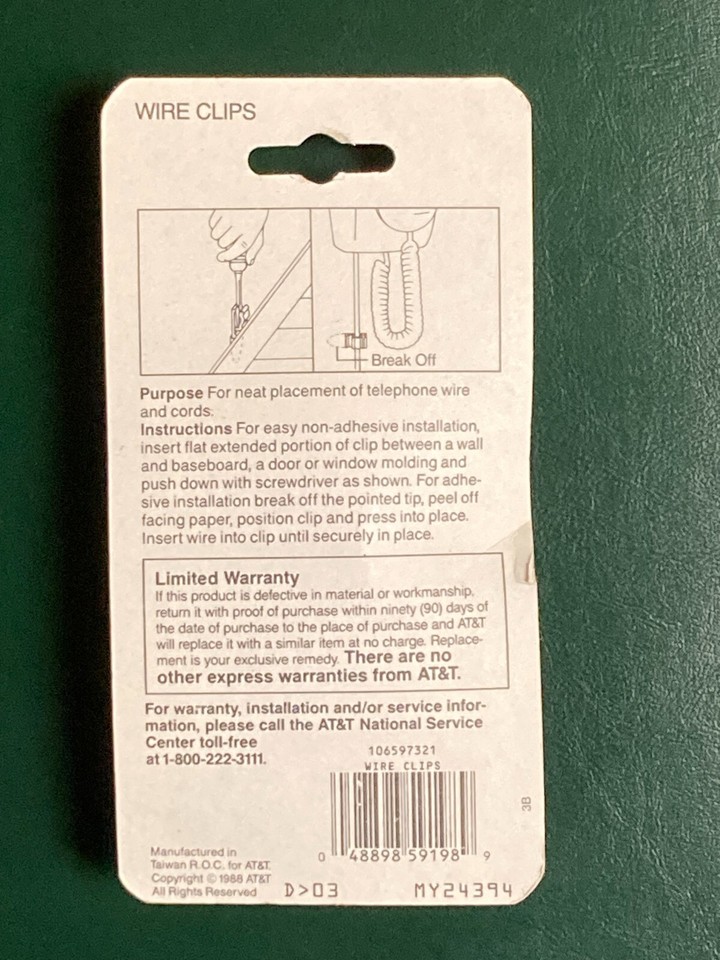 AT&T Telephone Wire Clips With Adhesive Backing 106597321 | eBay