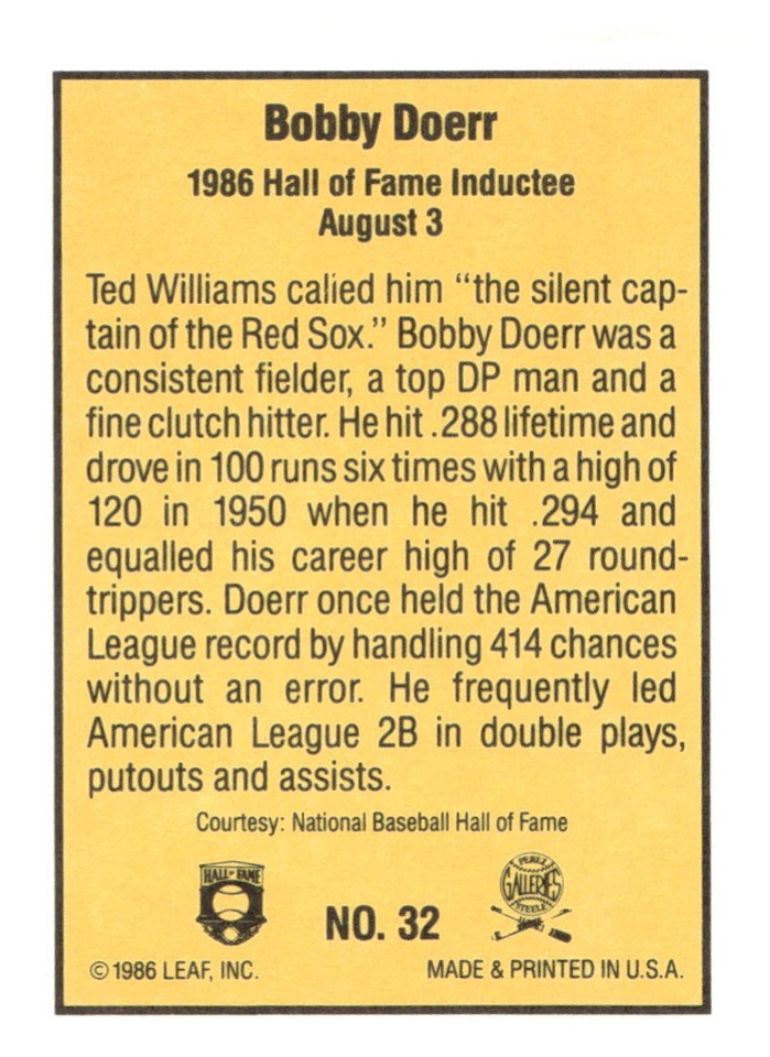 1986 Donruss Highlights 32 Bobby Doerr Boston Red Sox Baseball Card | eBay
