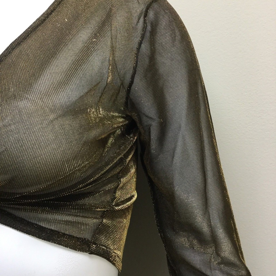 Cejon Metallic Liquid Knit Black Gold Tie Shrug Long Sleeve Dance Top ...