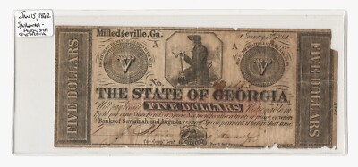 1862 $5 Milledgeville, Ga. State of Georgia Obsolete Bank Note – Civil ...
