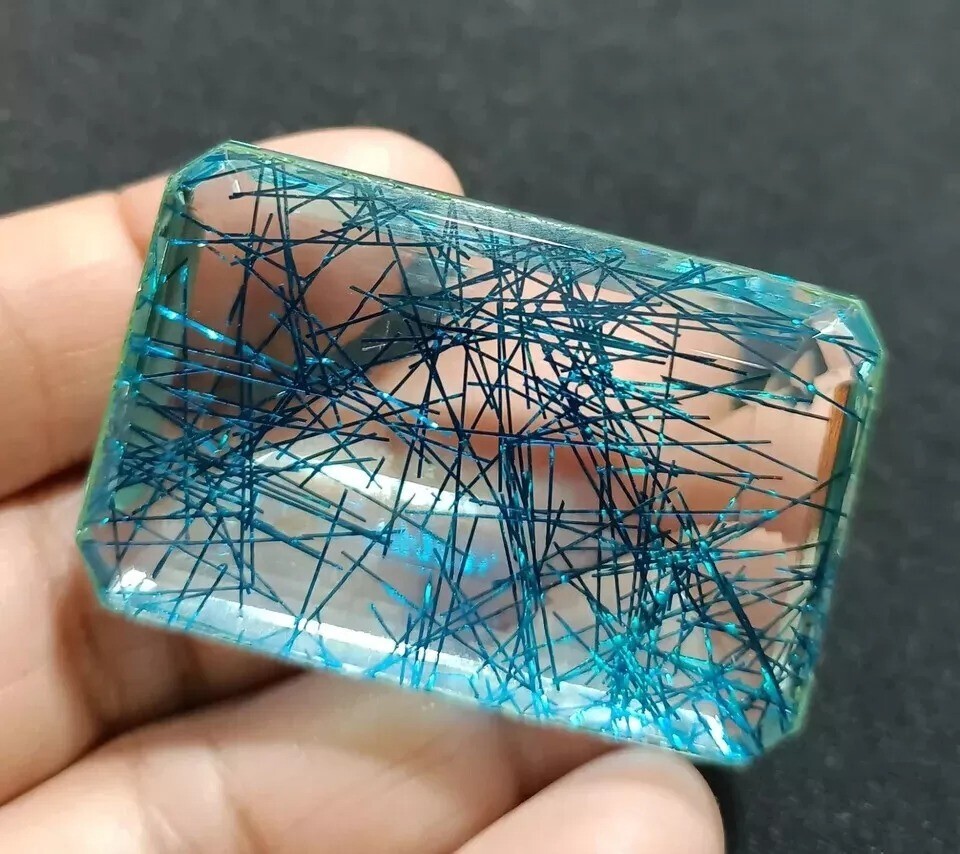 EMERALD Cut Blue Rutilated Quartz Natural 168-170Ct Loose Gemstone ...