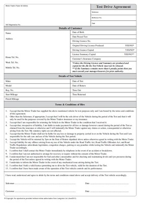 Legally Compliant - Test Drive Agreement Pad - Car Sales Road Test ...
