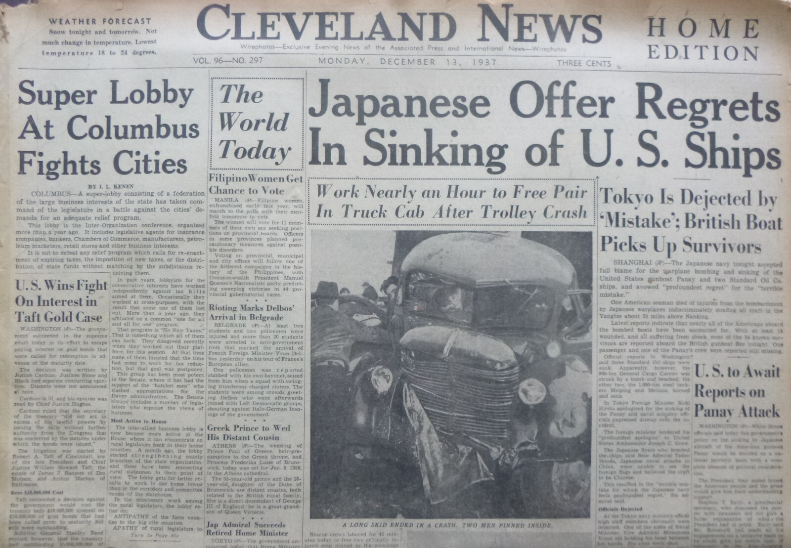December 13 1937 - JAPANESE OFFER REGRETS IN SINKING OF U.S. SHIPS ...