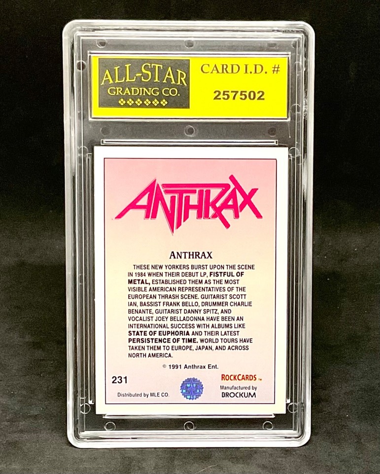 Anthrax~1991 Music Brockum Rock Cards #231 Card(Graded ASG 10) | eBay