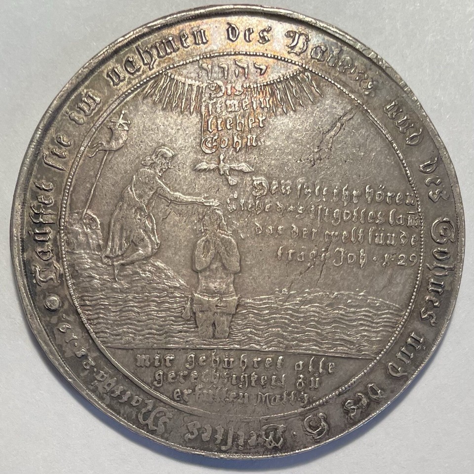 BAPTISMAL TALER THALER 1700s SILVER GERMAN STATE HARZ Baptism MEDAL ...
