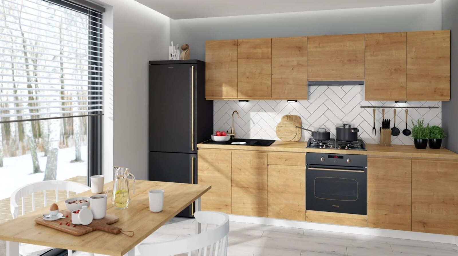 Handleless kitchen units set William, kitchen set, high quality oak ...