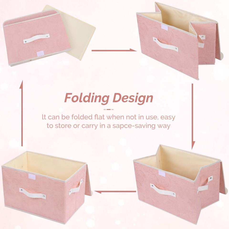 Cute Storage Bin Boxes With Lids Washable Decorative Storage Boxes Pink ...